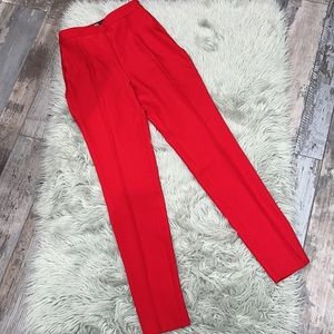 Zara | Pants & Jumpsuits | Zara Red High Waisted Extra Long Semi Skinny ...